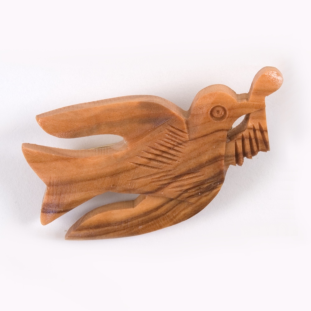 Handmade Wooden Pin Brooches | Olive Wood Pin - Dove with Branch